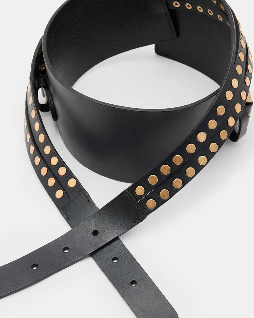 Leonie Wide Studded Leather Belt BLACK/WARM BRASS | ALLSAINTS